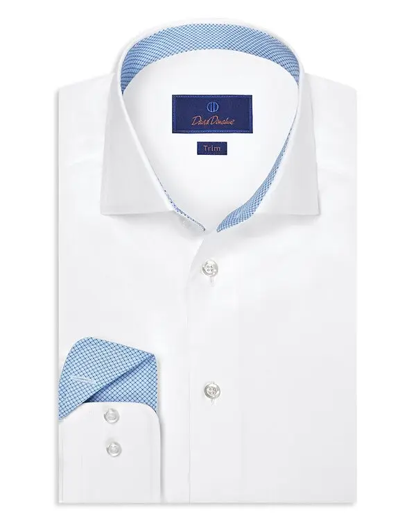 David Donahue Trim Fit Twill Solid Dress Shirt - White
