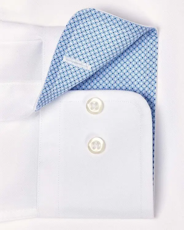 David Donahue Trim Fit Twill Solid Dress Shirt - White