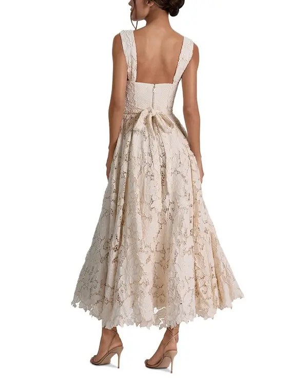 Alice + Olivia Esma Square Neck Flared Lace Midi Dress