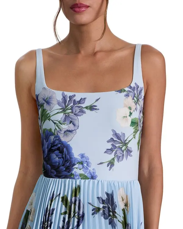 Alice + Olivia Carolyn Soft Square Neck Pleated Maxi Dress