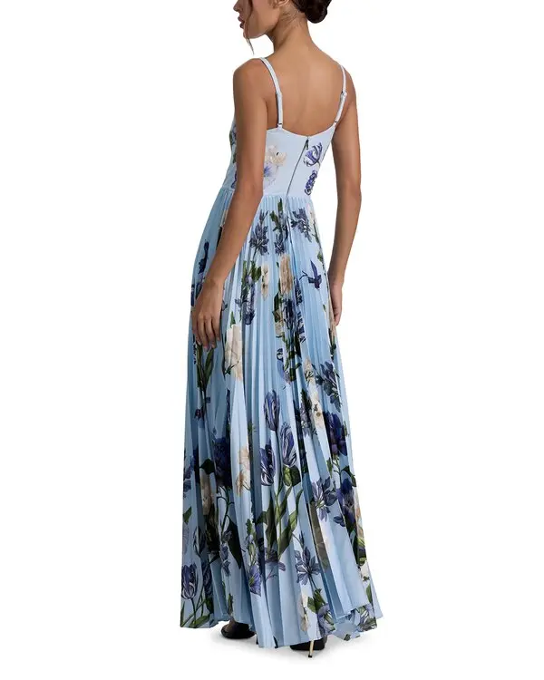 Alice + Olivia Carolyn Soft Square Neck Pleated Maxi Dress