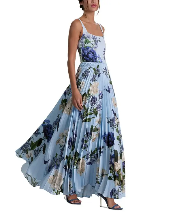 Alice + Olivia Carolyn Soft Square Neck Pleated Maxi Dress