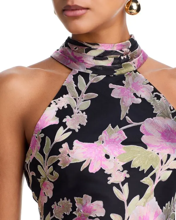 Aqua Floral Burnout Chiffon Gown