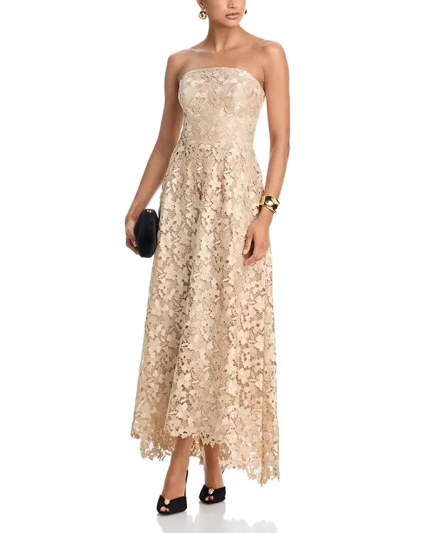 Aqua Strapless Floral Lace Gown