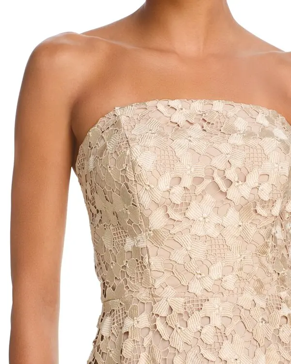 Aqua Strapless Floral Lace Gown