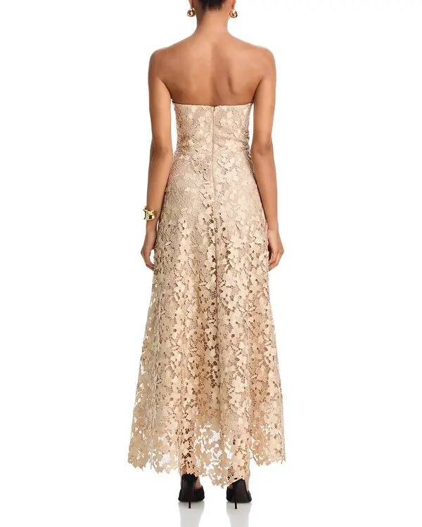 Aqua Strapless Floral Lace Gown