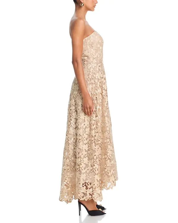 Aqua Strapless Floral Lace Gown