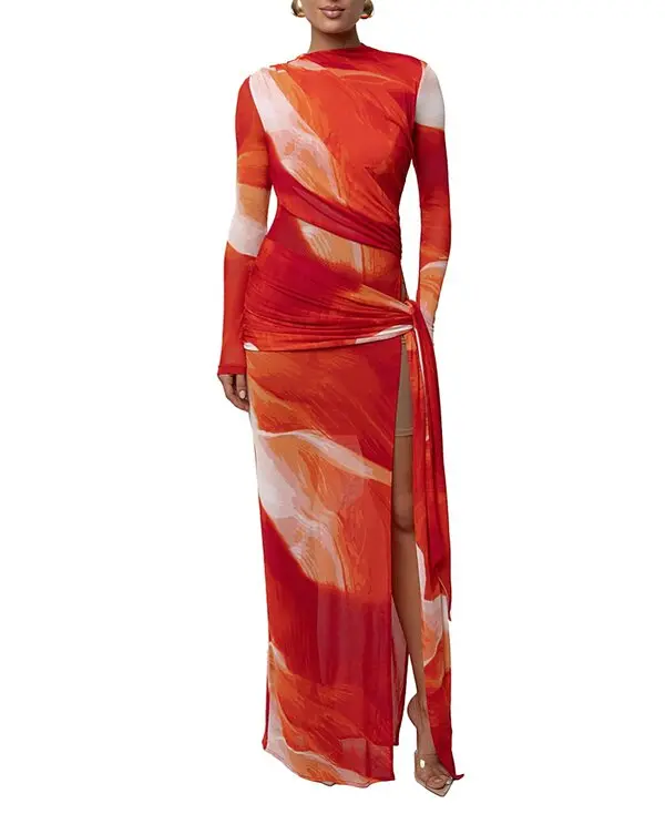 JLUXLABEL Heatwave Mesh Maxi Dress - Sunset Red