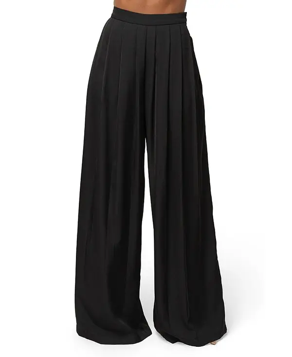 JLUXLABEL Clara Wide Leg Pleated Trousers - Black