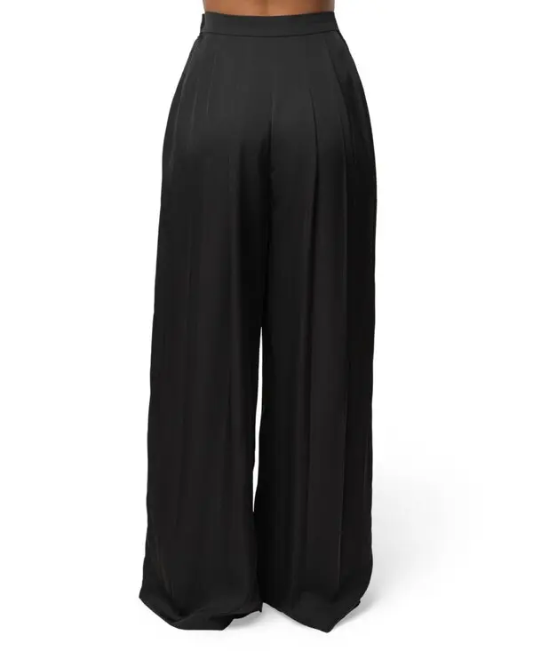 JLUXLABEL Clara Wide Leg Pleated Trousers - Black
