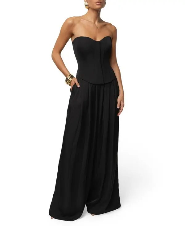 JLUXLABEL Clara Wide Leg Pleated Trousers - Black