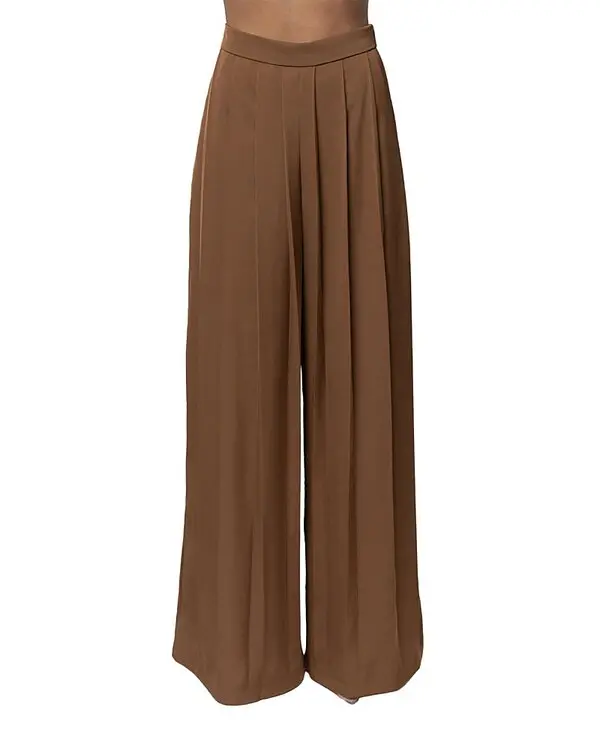 JLUXLABEL Clara Wide Leg Pleated Trousers - Brown