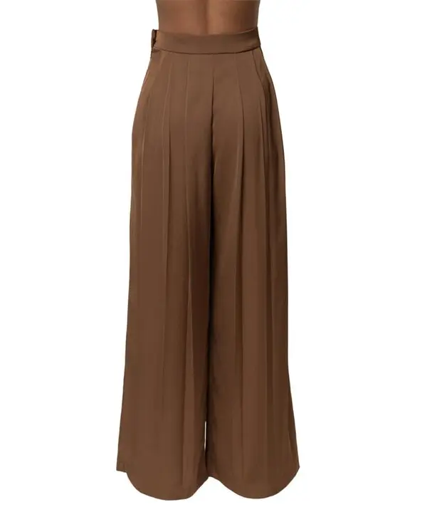 JLUXLABEL Clara Wide Leg Pleated Trousers - Brown