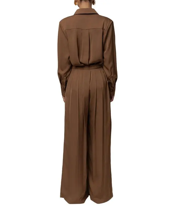 JLUXLABEL Clara Wide Leg Pleated Trousers - Brown