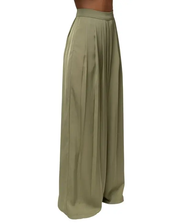 JLUXLABEL Clara Wide Leg Pleated Trousers - Olive