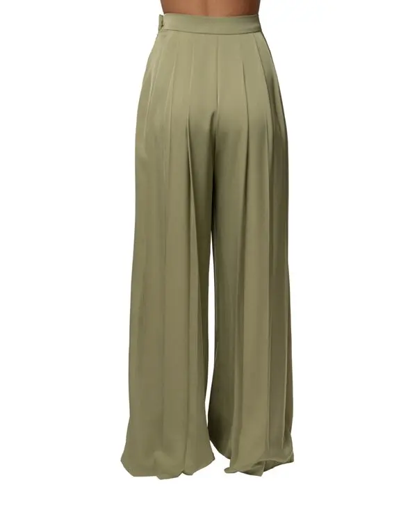 JLUXLABEL Clara Wide Leg Pleated Trousers - Olive