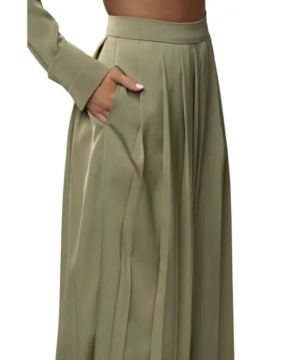 JLUXLABEL Clara Wide Leg Pleated Trousers - Olive