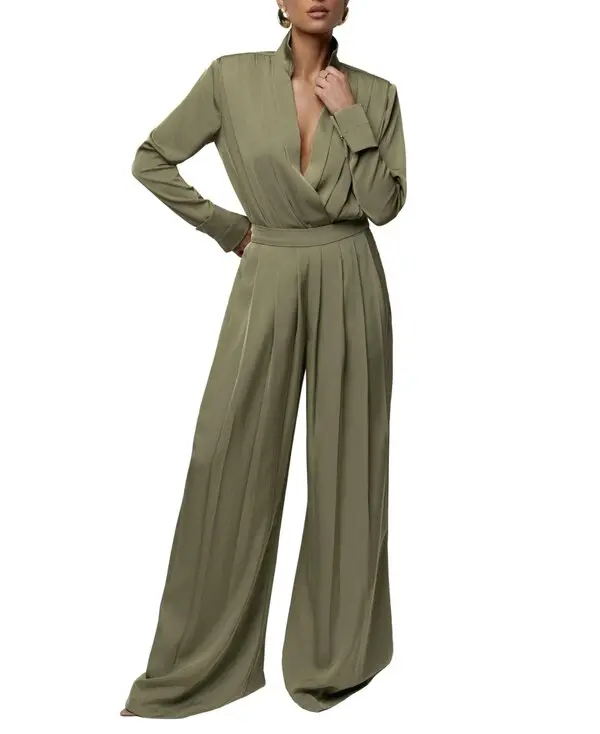 JLUXLABEL Clara Wide Leg Pleated Trousers - Olive