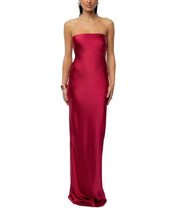 JLUXLABEL Regal Rising Satin Strapless Maxi Dress - Red