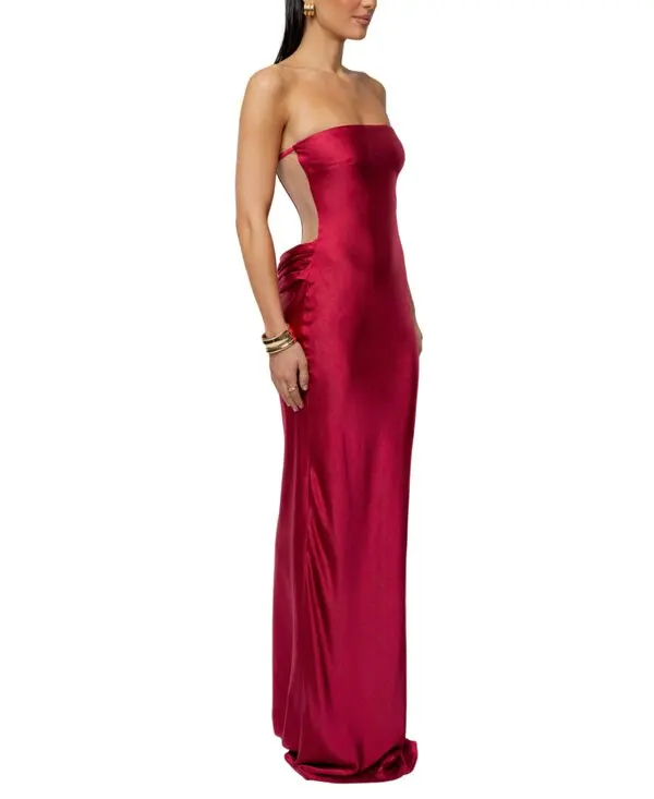 JLUXLABEL Regal Rising Satin Strapless Maxi Dress - Red