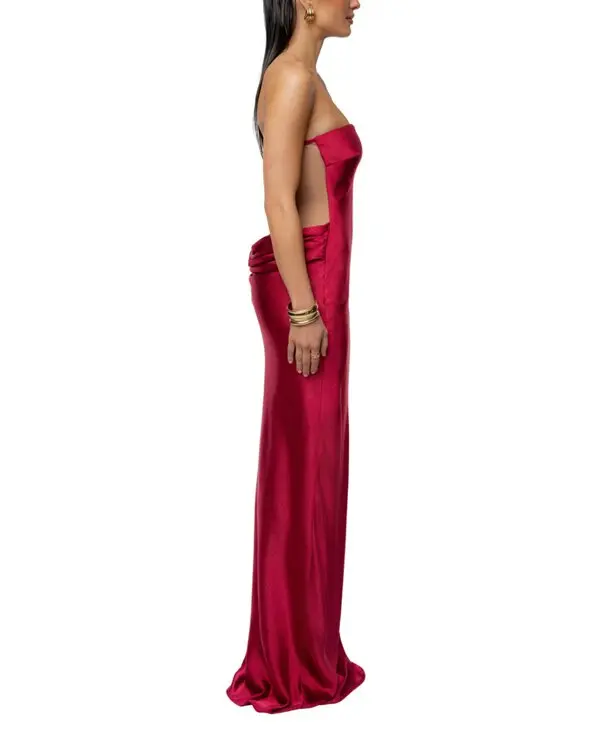 JLUXLABEL Regal Rising Satin Strapless Maxi Dress - Red
