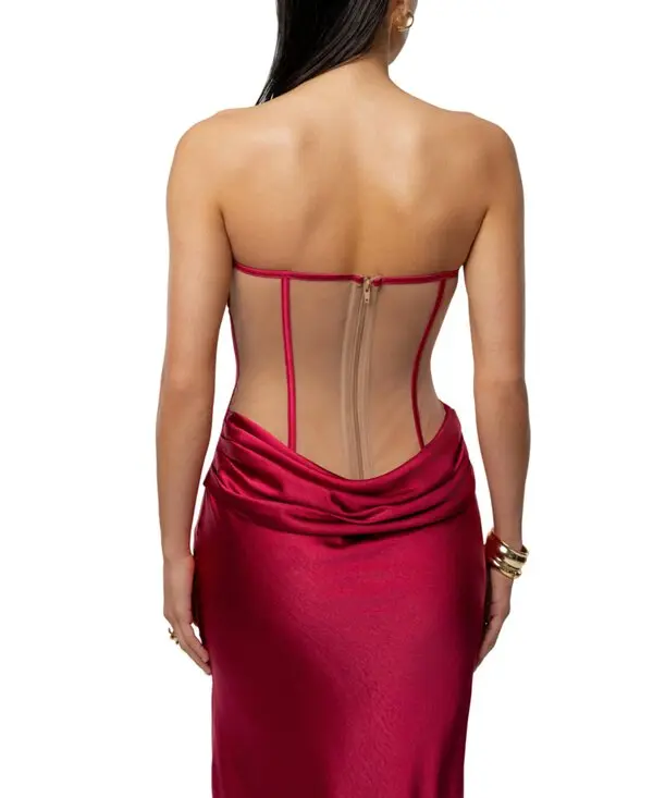 JLUXLABEL Regal Rising Satin Strapless Maxi Dress - Red
