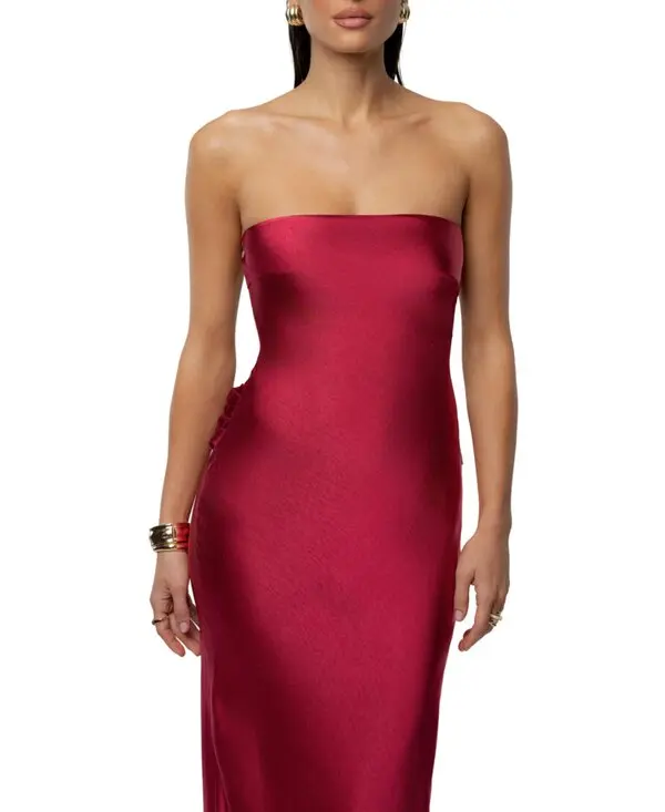 JLUXLABEL Regal Rising Satin Strapless Maxi Dress - Red