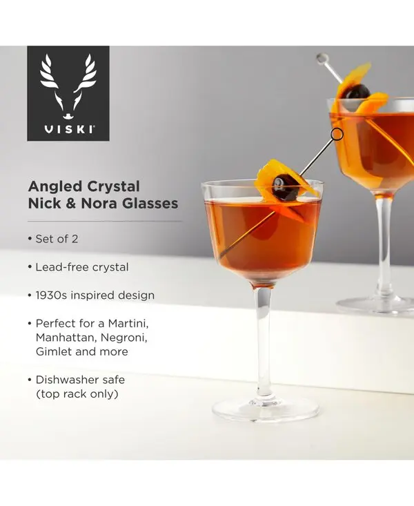 VISKI Raye Crystal Angled Nick & Nora Glasses, Set Of 2