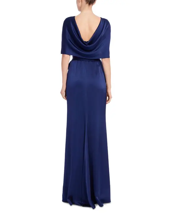 Badgley Mischka Cape Shoulder Gown