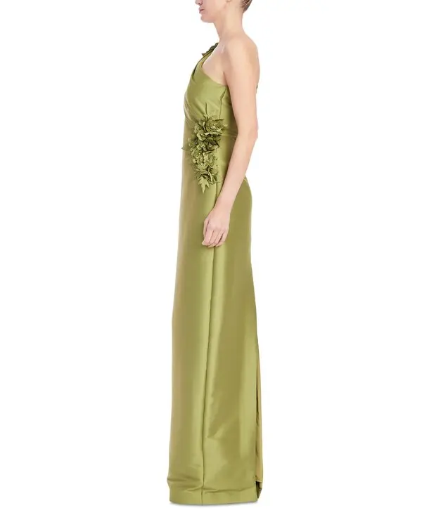Badgley Mischka One Shoulder Gown With Flower Appliqués