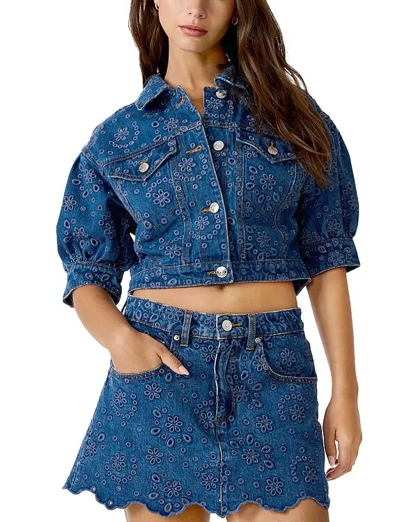 Steve Madden Serafina Embroidered Denim Jacket - Blue Depth