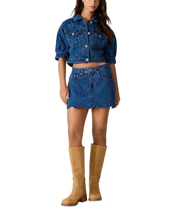 Steve Madden Serafina Embroidered Denim Jacket - Blue Depth
