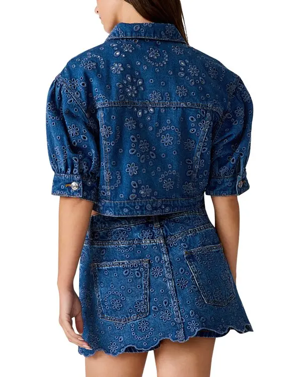 Steve Madden Serafina Embroidered Denim Jacket - Blue Depth