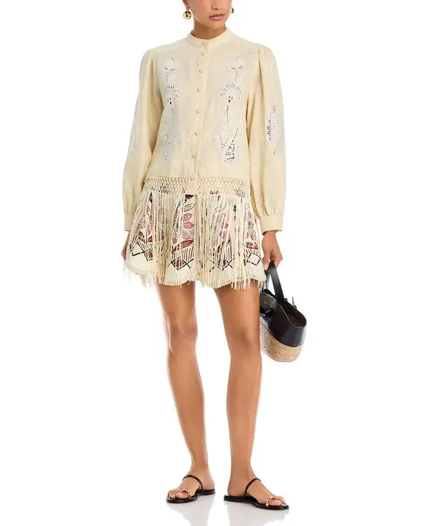 Farm Rio Embroidered Linen Long Sleeve Shirt
