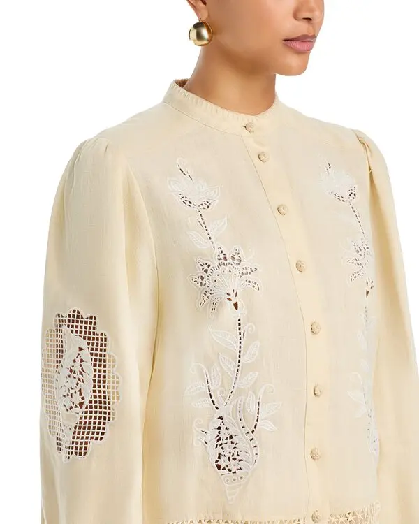 Farm Rio Embroidered Linen Long Sleeve Shirt