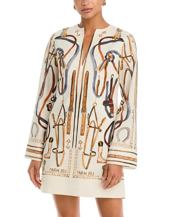 Farm Rio Equestrian Scarf Cape Mini Dress - Equestrian Scarf Winter Whte