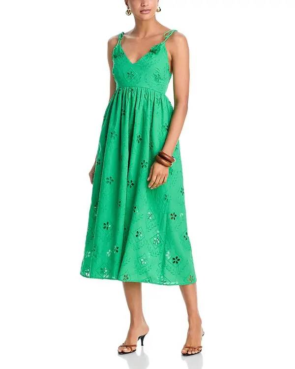 Aqua Embroidered Midi Dress - Green