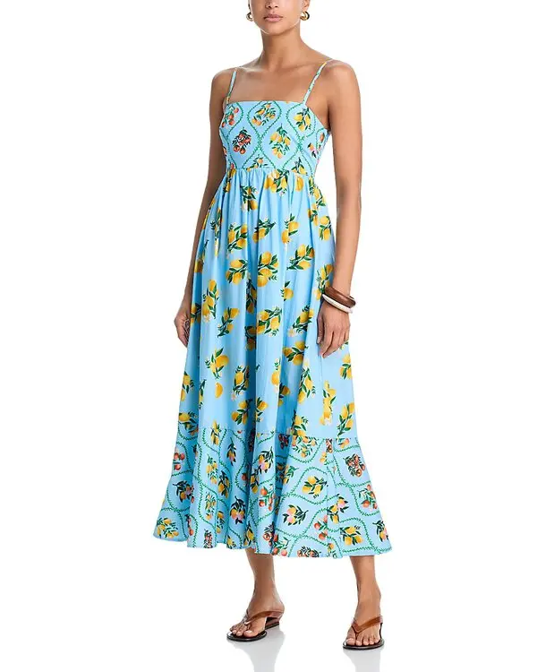 Aqua Lemon Flower Maxi Dress - Lemon/blue