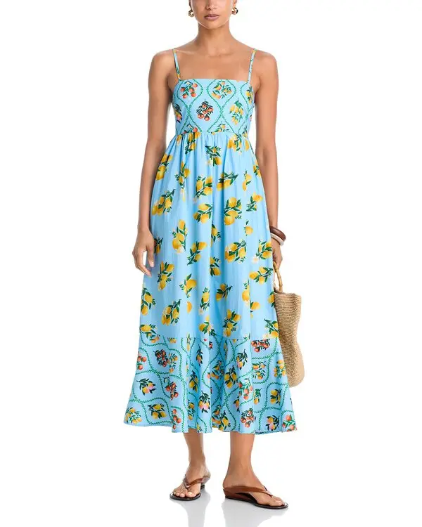 Aqua Lemon Flower Maxi Dress