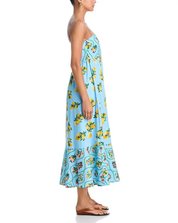 Aqua Lemon Flower Maxi Dress