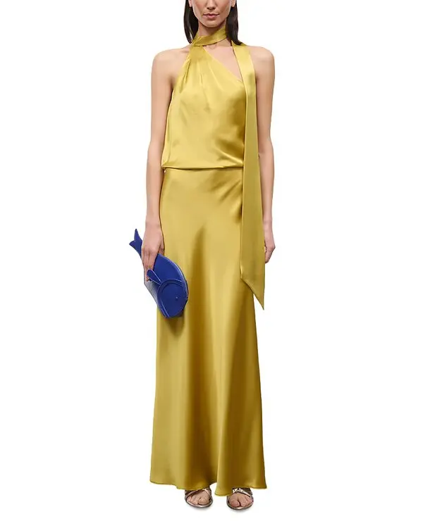 Staud Estelle Tie Neck Maxi Dress - Citron