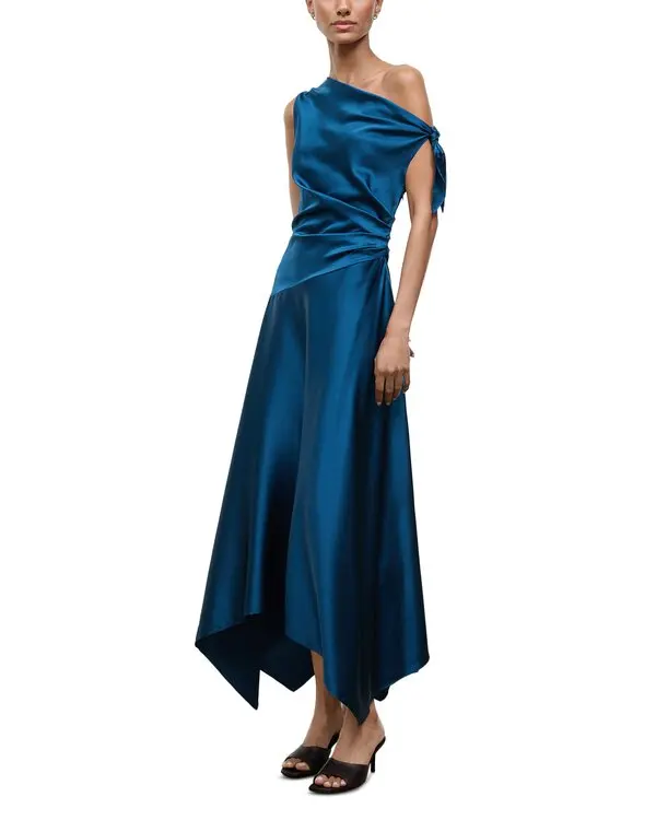 Staud Portia Asymmetrical Silk Blend Dress - Harbor