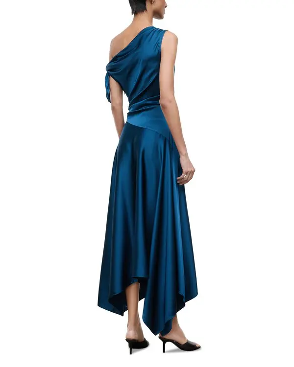 Staud Portia Asymmetrical Silk Blend Dress - Harbor