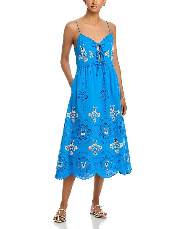 Sea Catharina Embroidered Linen-cotton Slip Dress - Blue