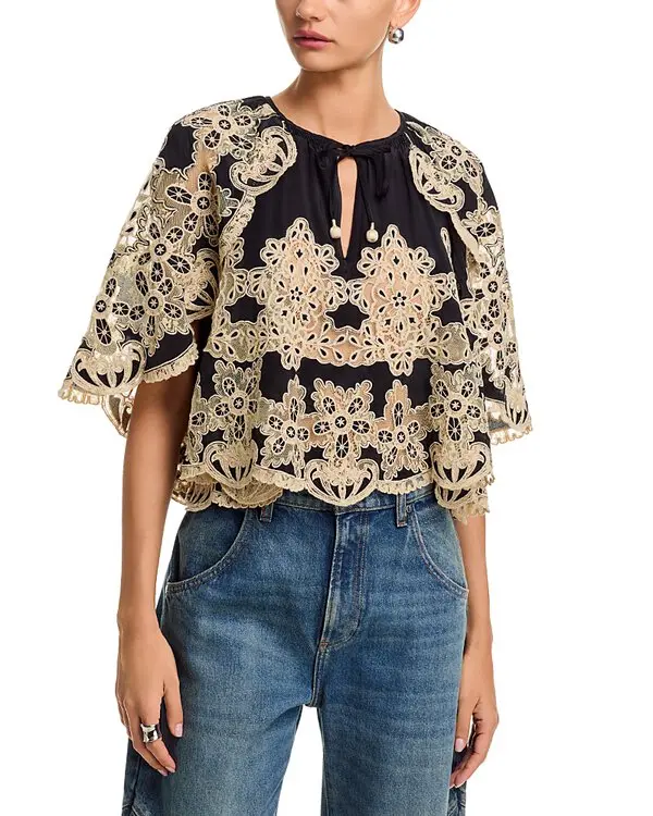 Sea Gracelyn Embroidered Cape Top