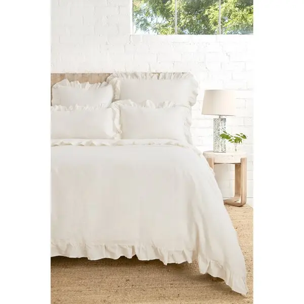 POM POM AT HOME Charlie Ruffle Duvet Set, Queen - Cream