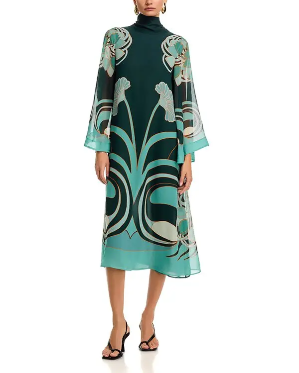 La DoubleJ Magnifico Midi Dress In Silk With Printed Design - Blooming Tulip Placée