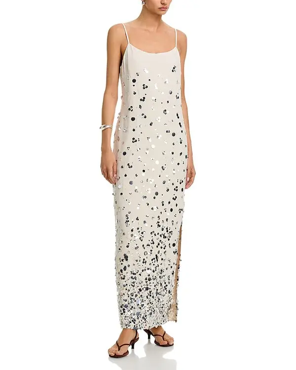 MILLY Lily Sequin Maxi Dress - Tan Multi