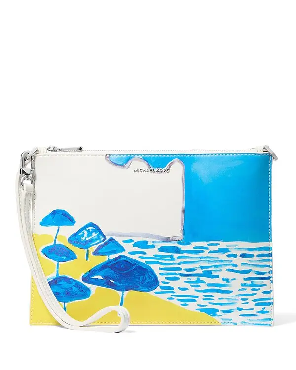 Michael Kors Convertible Wristlet With Beach Scene Print - Milos Blue