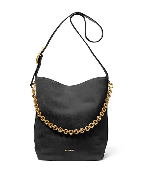 Michael Kors Large Leather Bucket Bag With Chain Detail - Black